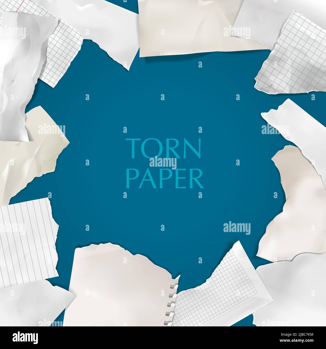 Ripped paper square background frame with checked kids school notebook ...