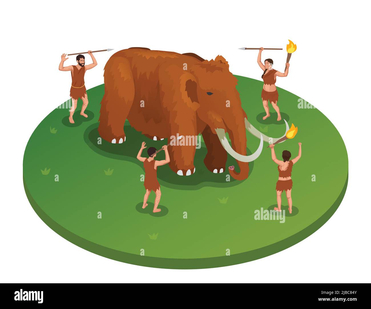 Caveman prehistoric primitive people isometric composition with image ...