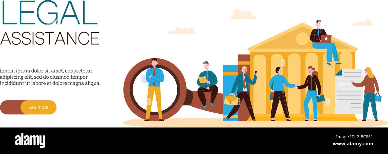 Lawyers and legal assistance services landing page flat horizontal ...