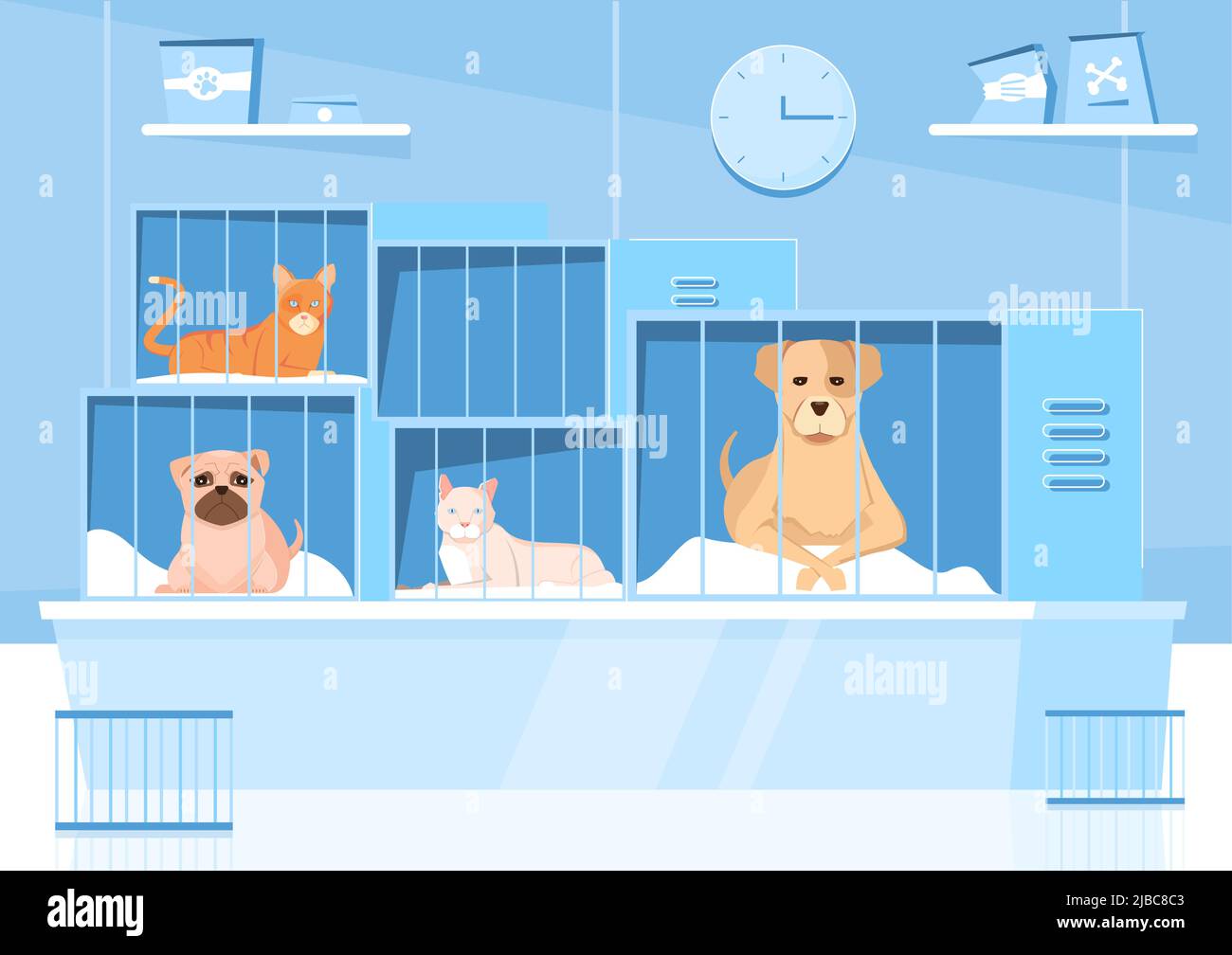 Animal shelter composition with indoor scenery and flat characters of ...
