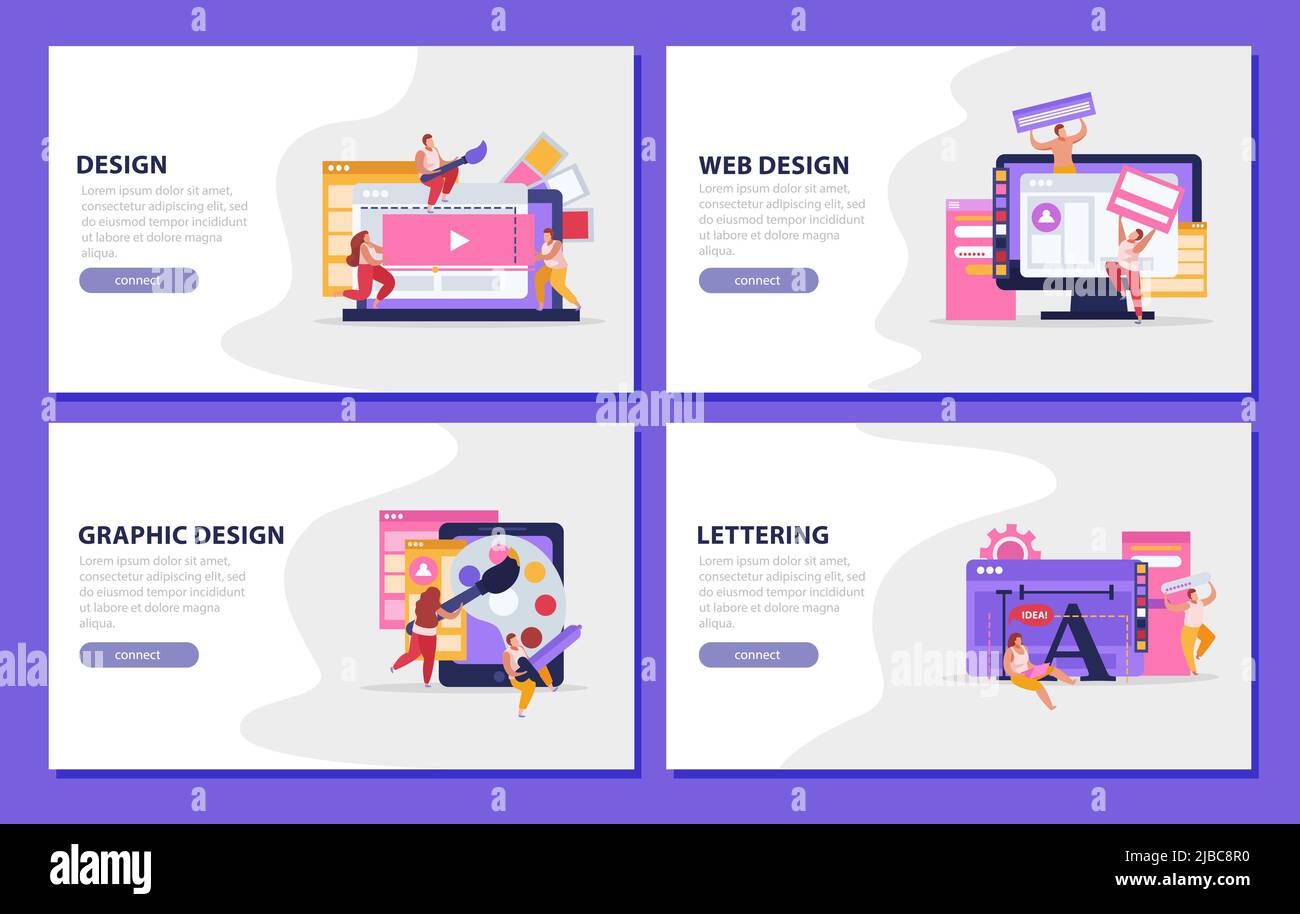 Graphic design colored flat with web and graphic design and lettering ...