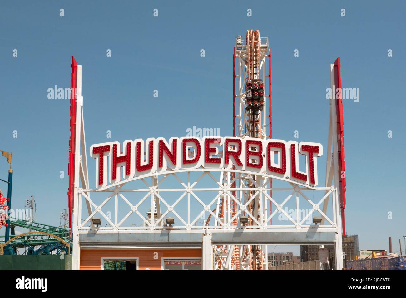 The Thunderbolt roller coaster thrill ride in Coney Island Brooklyn ...