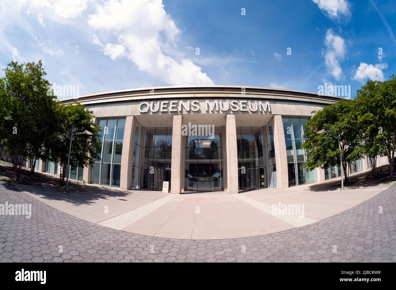 A fisheye lens view of the entrance to the Queens Museum in Flushing ...