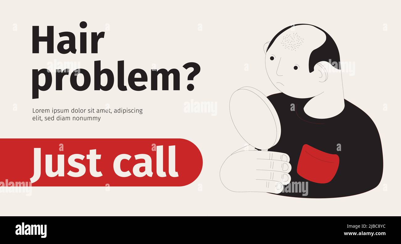 Hair problem horizontal banner with isometric human character of ...