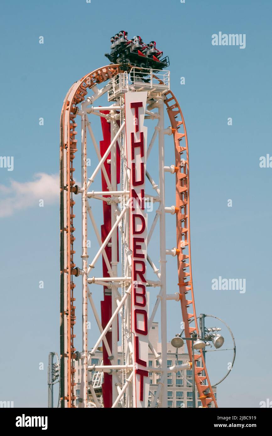 The Thunderbolt roller coaster thrill ride in Coney Island Brooklyn ...