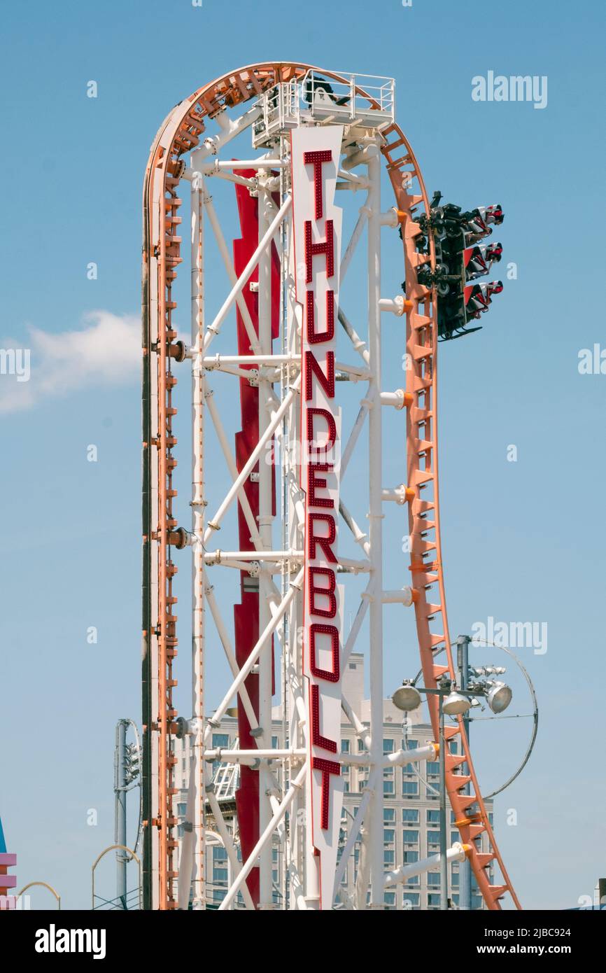 The Thunderbolt roller coaster thrill ride in Coney Island Brooklyn ...