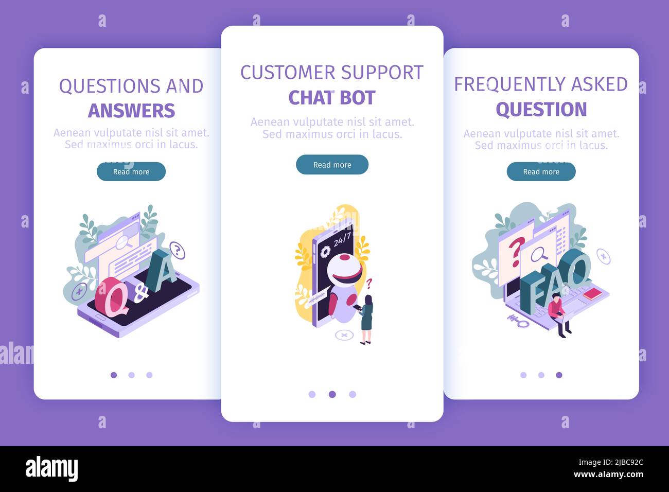 Isometric customer support faq vertical banners set with images ...