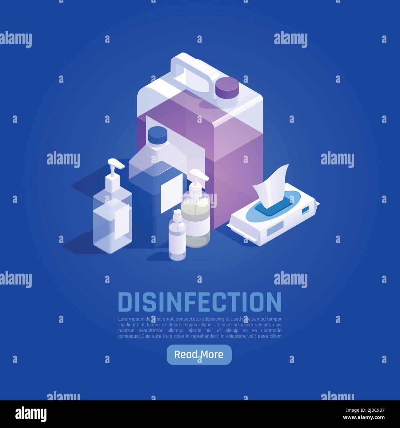 Sanitizing isometric background with editable text read more button and ...