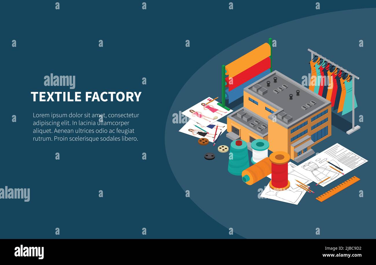Textile industry manufacturing factory production isometric composition ...