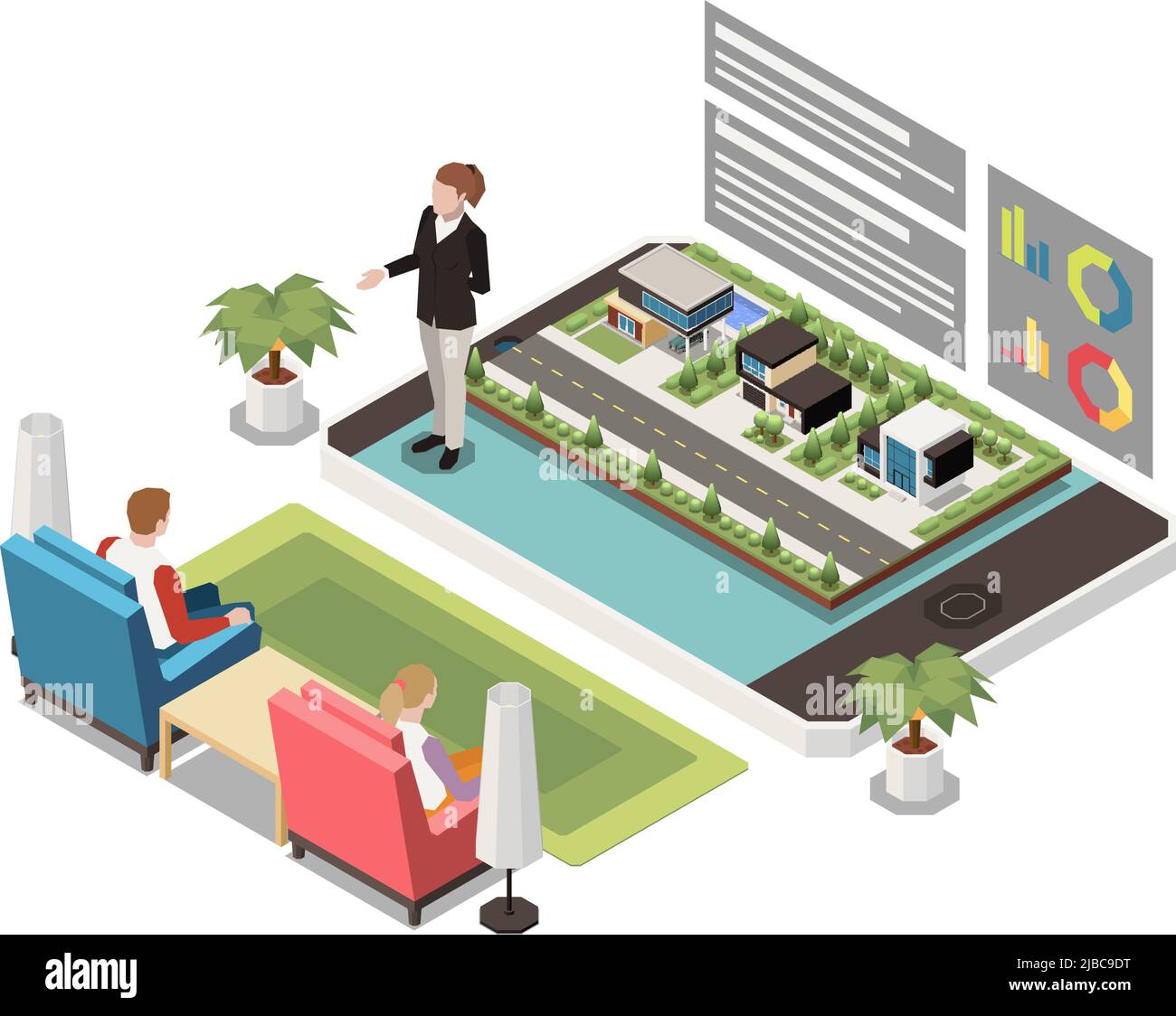 Online presentation remote work composition with presenter in front of ...