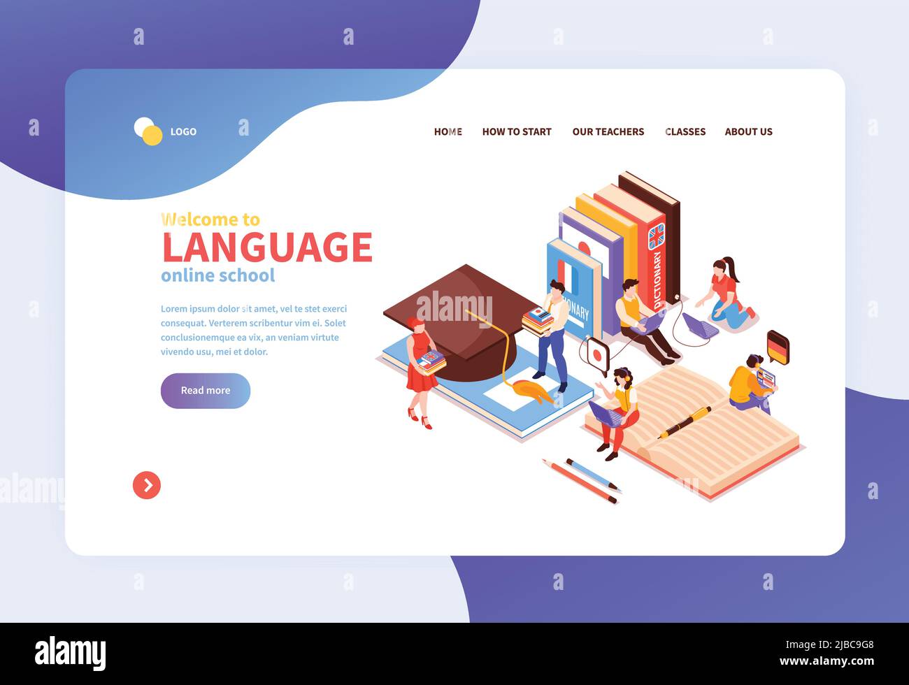 Online language center concept isometric landing page with downloadable ...