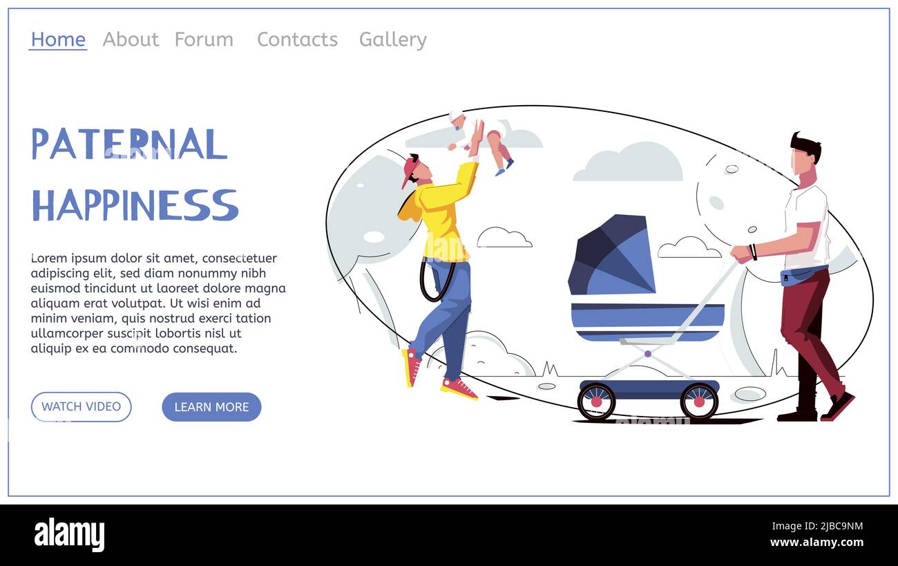 Dad web page flat web site landing page with human characters clickable ...