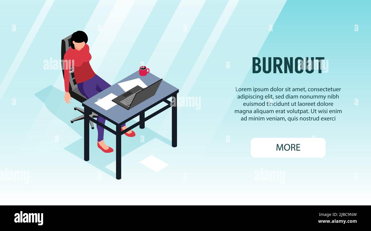 Professional burnout horizontal banner with tired young woman sleeping ...