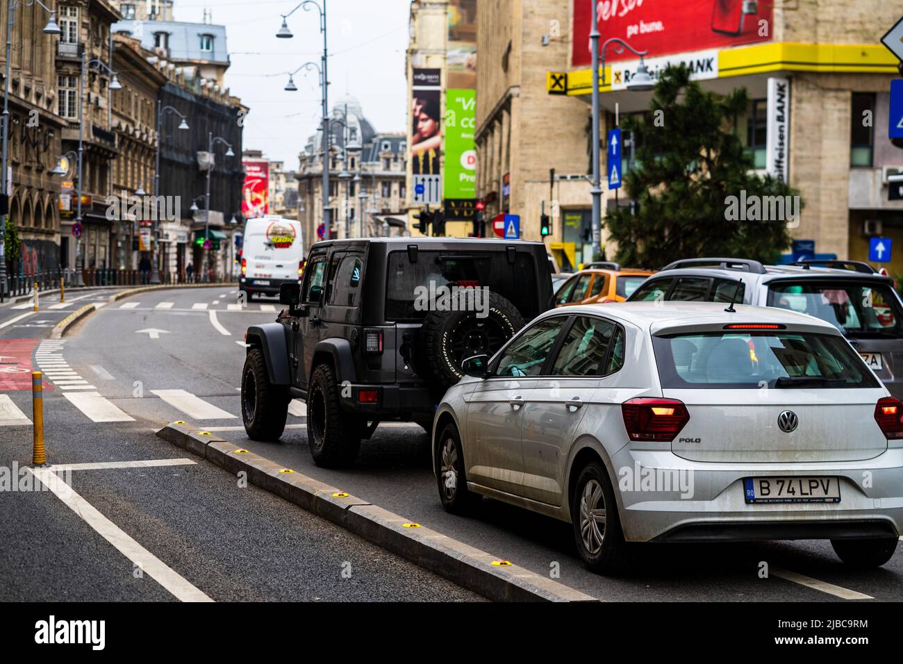 Car traffic, pollution, traffic jam in the morning and evening in the ...