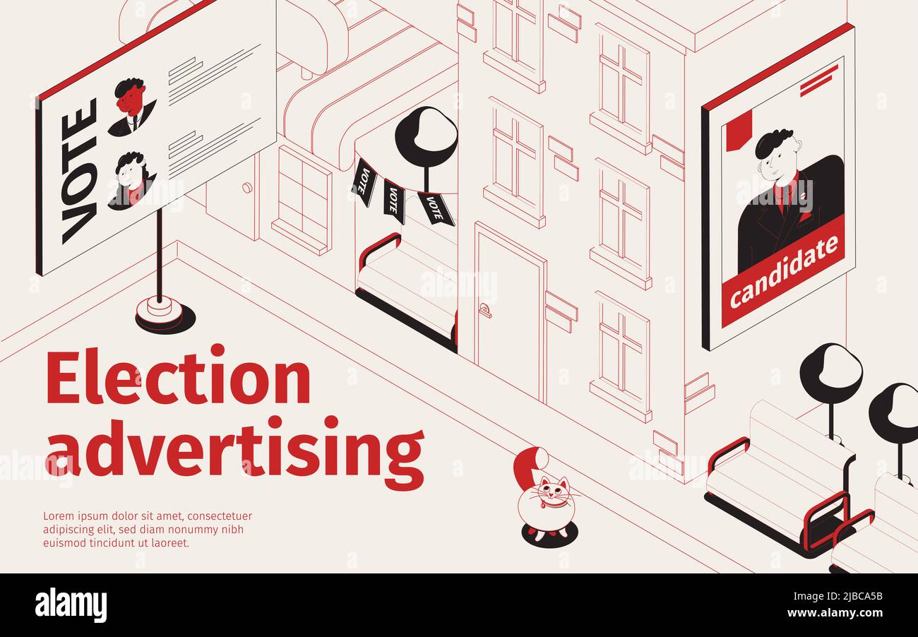 Election advertising isometric background with outdoor view and ...