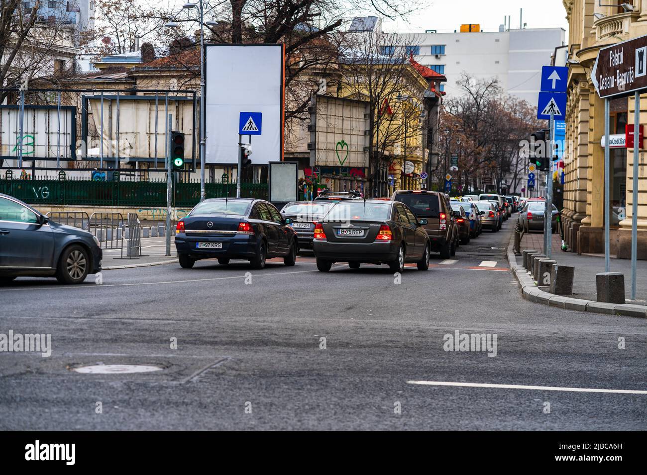 Car traffic, pollution, traffic jam in the morning and evening in the ...