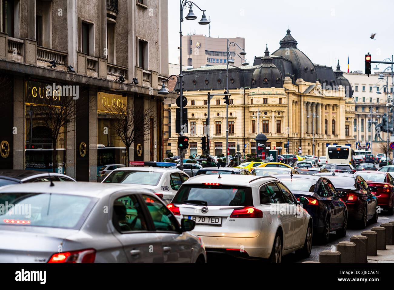 Car traffic, pollution, traffic jam in the morning and evening in the ...