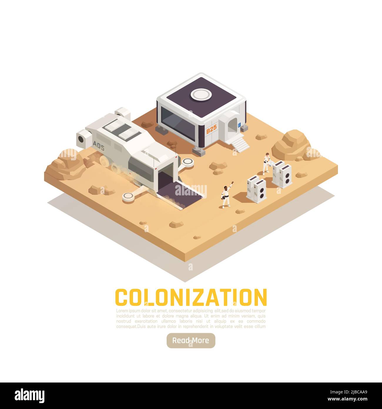 Space colonization terraforming isometric background with editable text ...