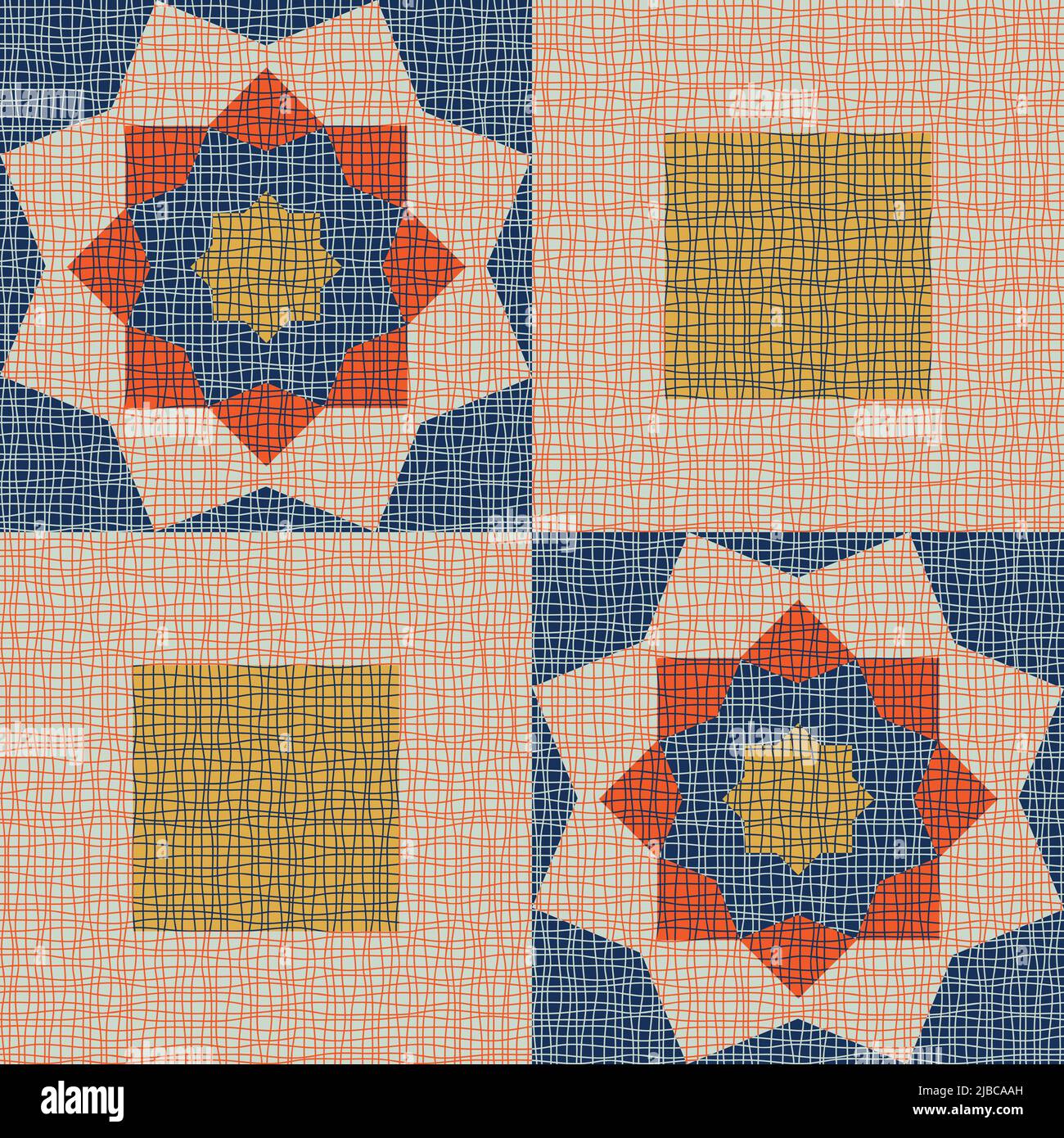 Seamless vector pattern with textured square patchwork on blue ...