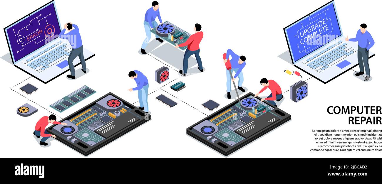 Laptop computer tablet smartphone repair support service isometric ...