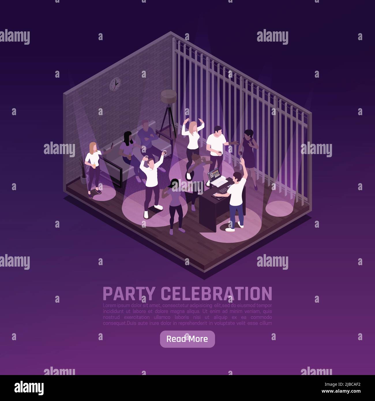 Party celebration isometric background with dancing people and disk ...