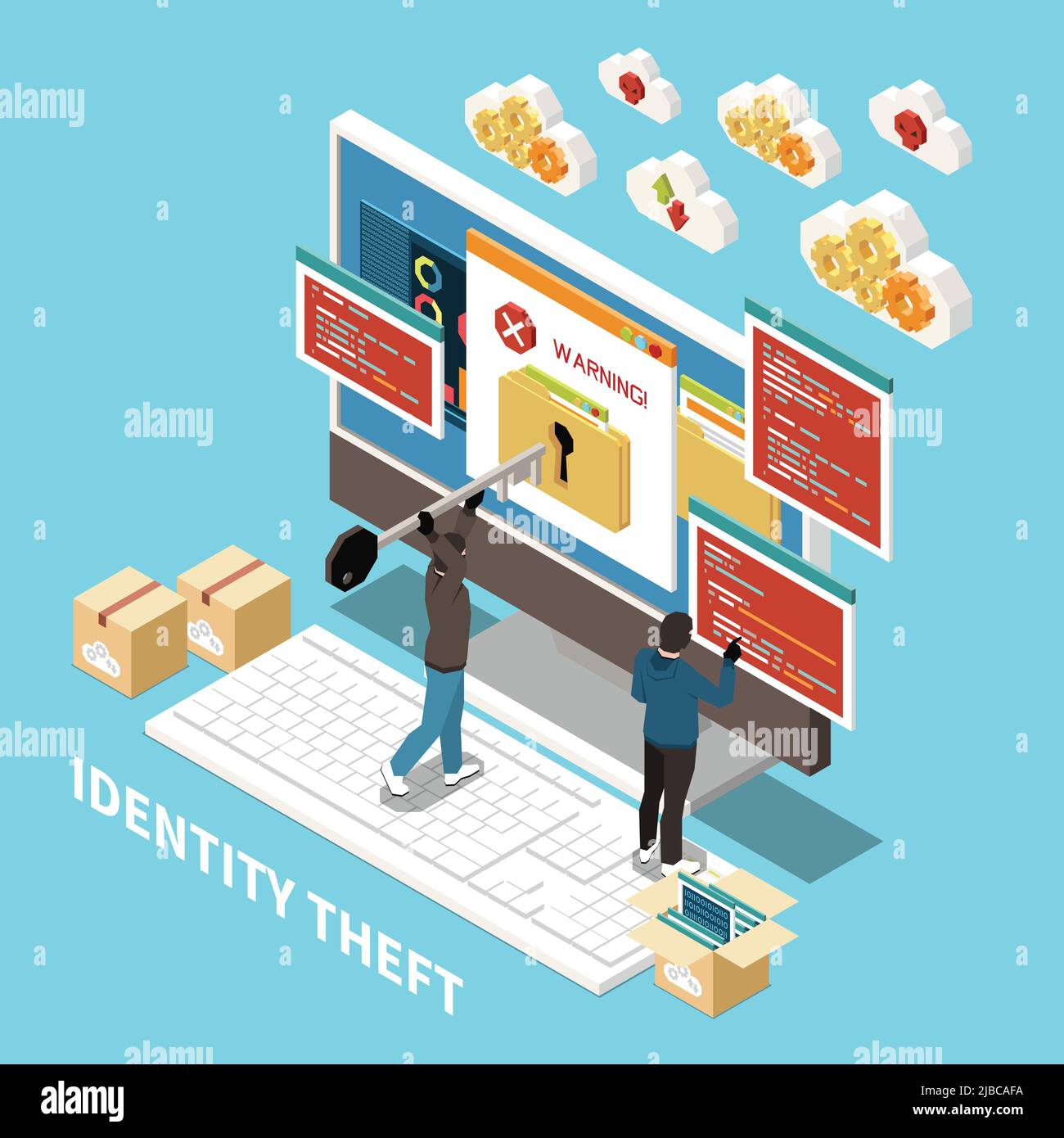 Isometric hacker fishing digital crime composition with identity theft ...