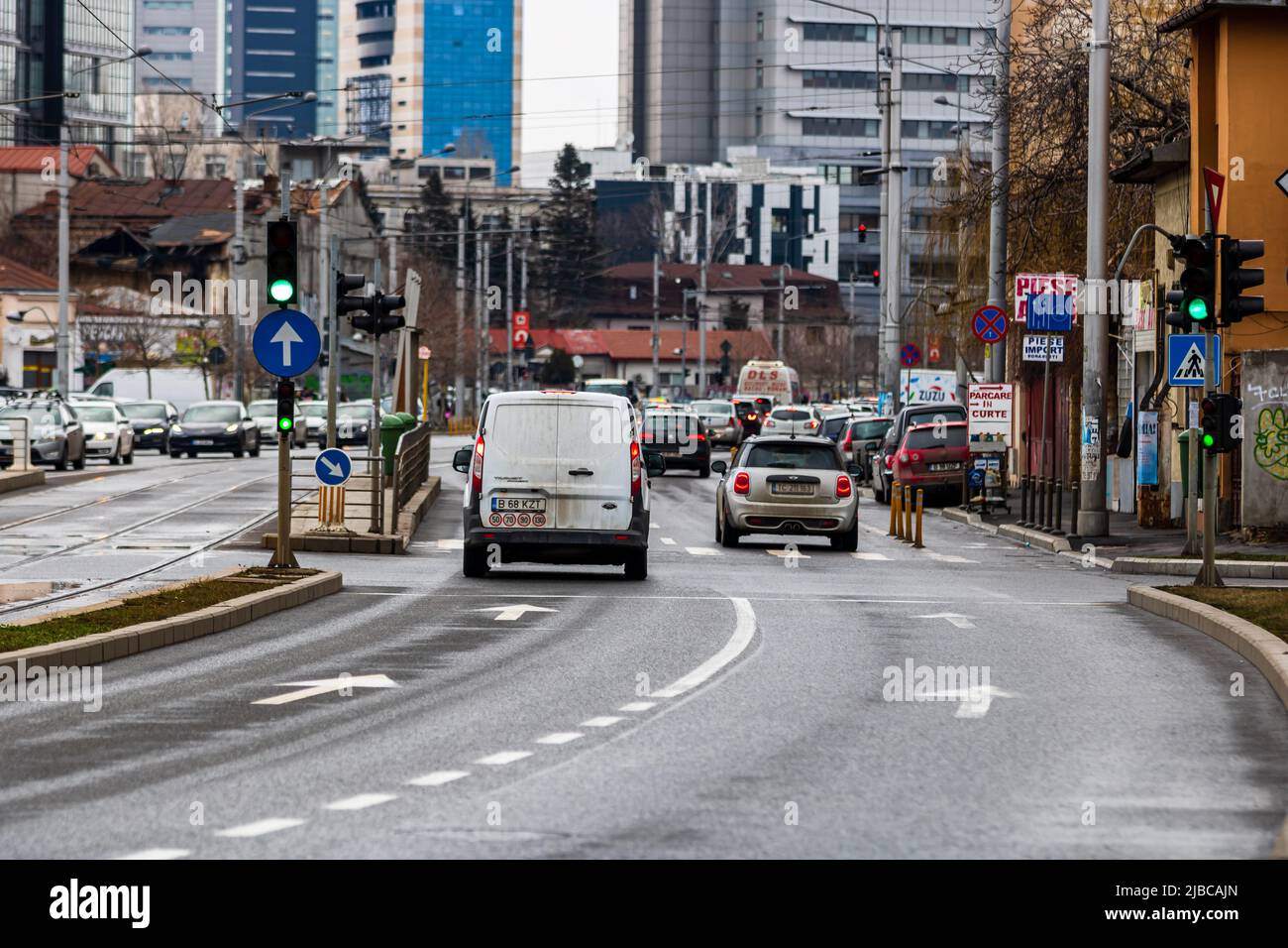 Car traffic, pollution, traffic jam in the morning and evening in the ...