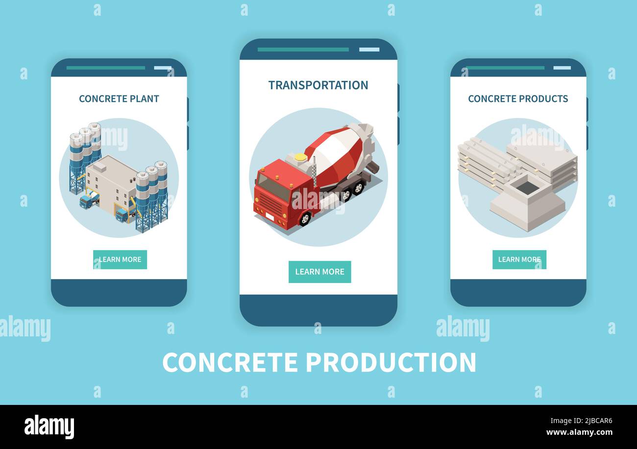 Concrete cement production isometric vertical banner set with concrete ...