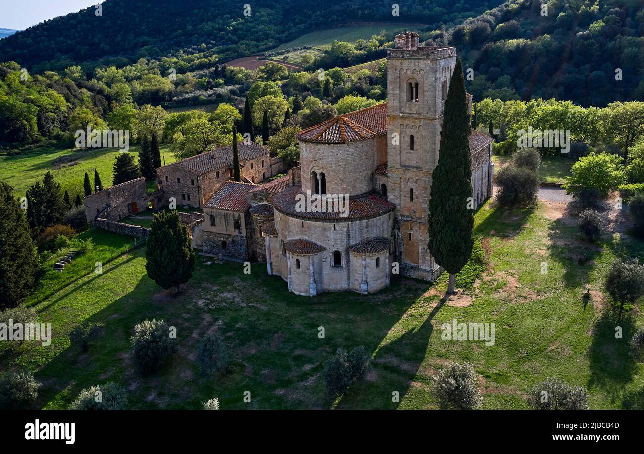 Aerial view on San Antimo abbey Stock Photo - Alamy