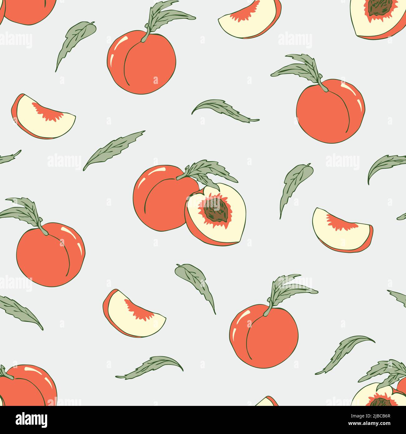 Seamless vector pattern with peaches on grey background. Simple summer ...