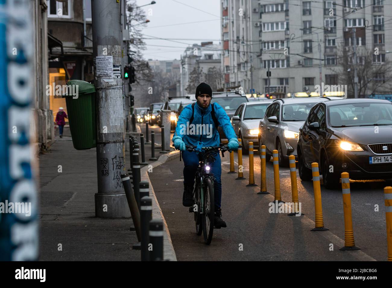 Car traffic, pollution, traffic jam in the morning and evening in the ...