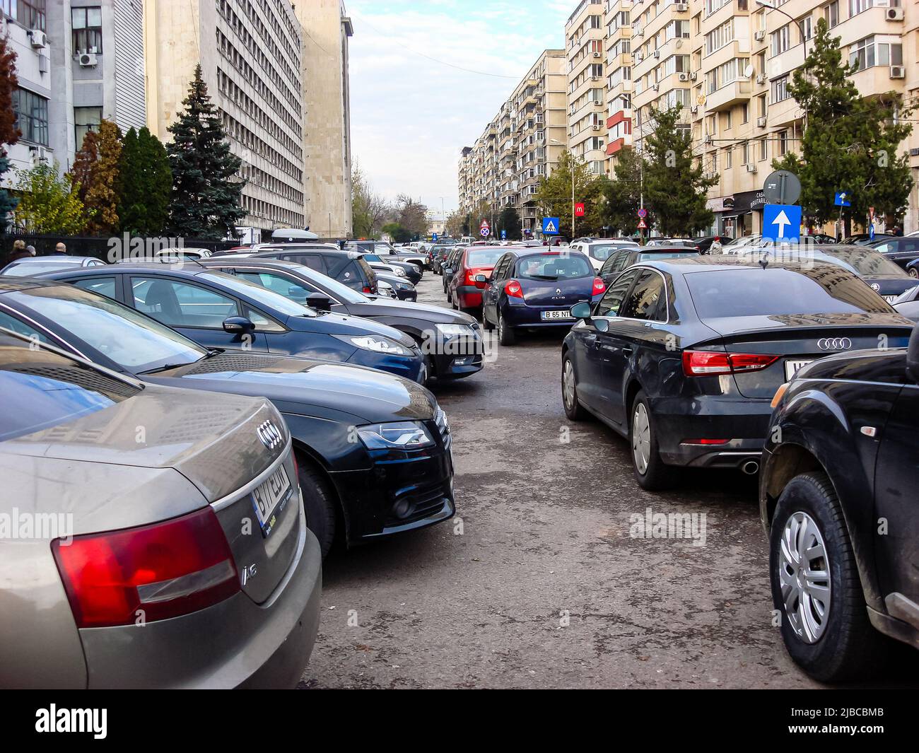 Car traffic, pollution, traffic jam in the morning and evening in the ...