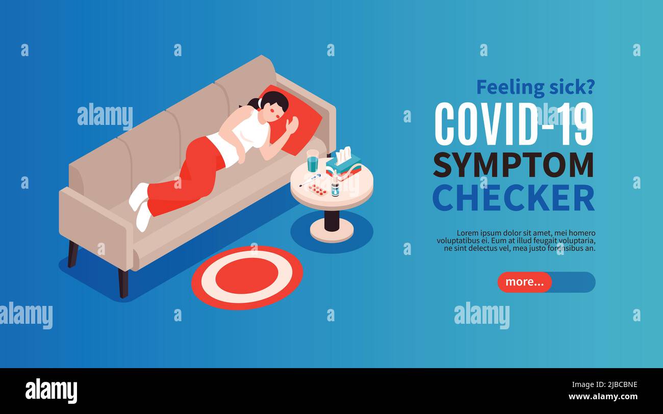 Isometric cold flu coronavirus symptom checker horizontal banner with ...