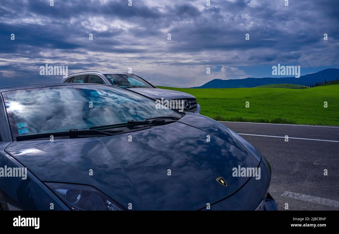 Clouds reflections in the car capote Stock Photo - Alamy