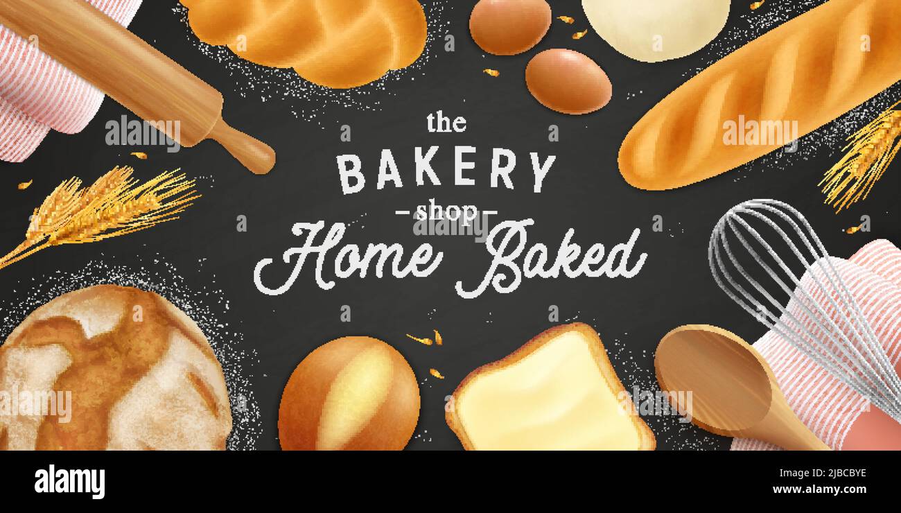 Realistic bread pastry ads horizontal poster background with editable ...