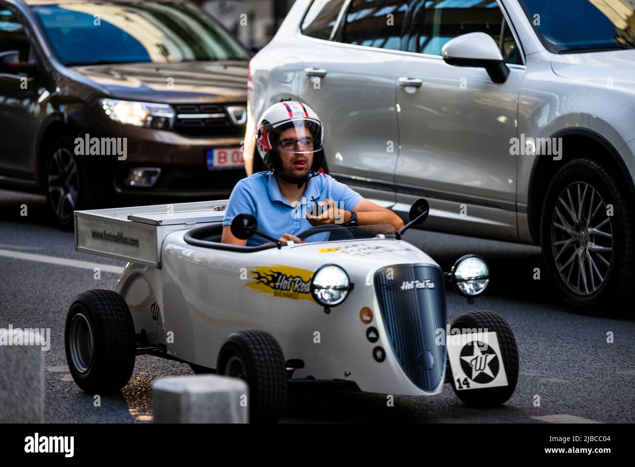 Car traffic, pollution, traffic jam in the morning and evening in the ...