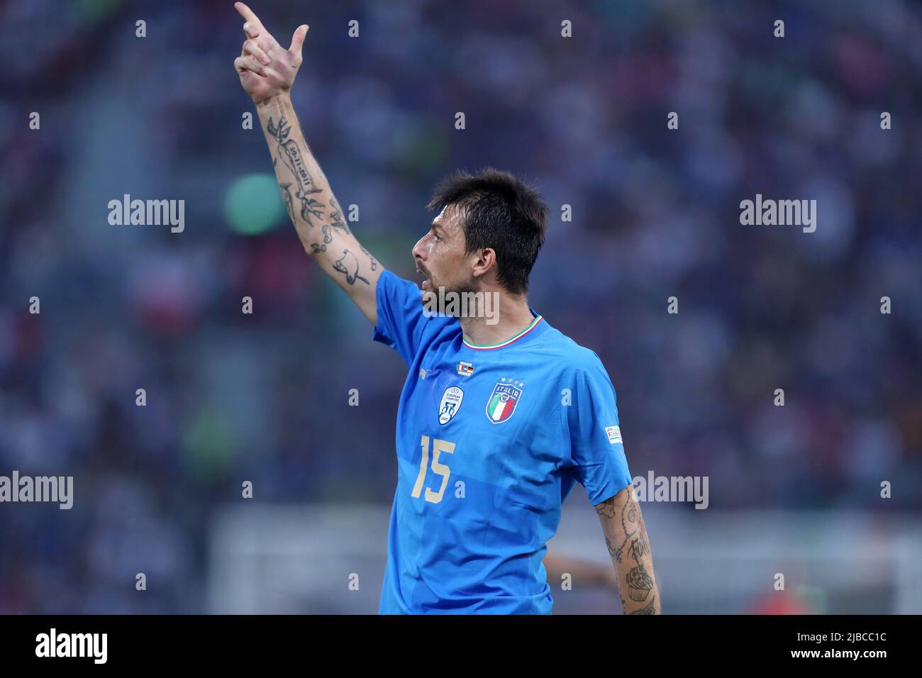 Francesco Acerbi of Italy gestures during the Uefa Nations League Group ...