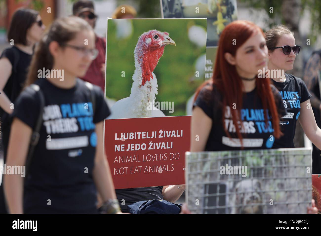 Protesters carry placards during a global National animal rights day ...