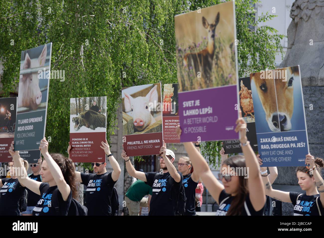 Protesters carry placards during a global National animal rights day ...