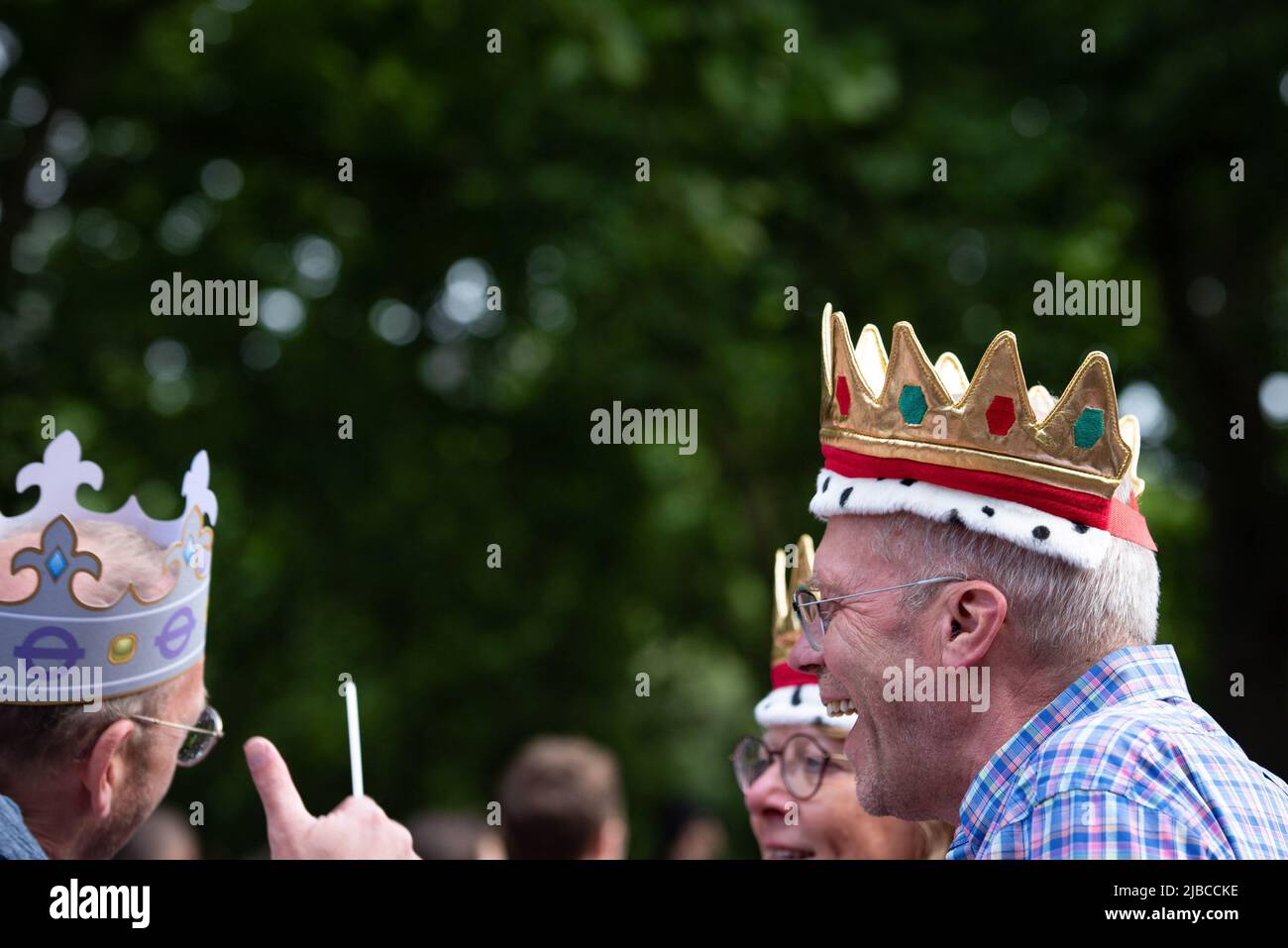 Party reveler is adorned in a Crown during the Queen Elizabeth II ...