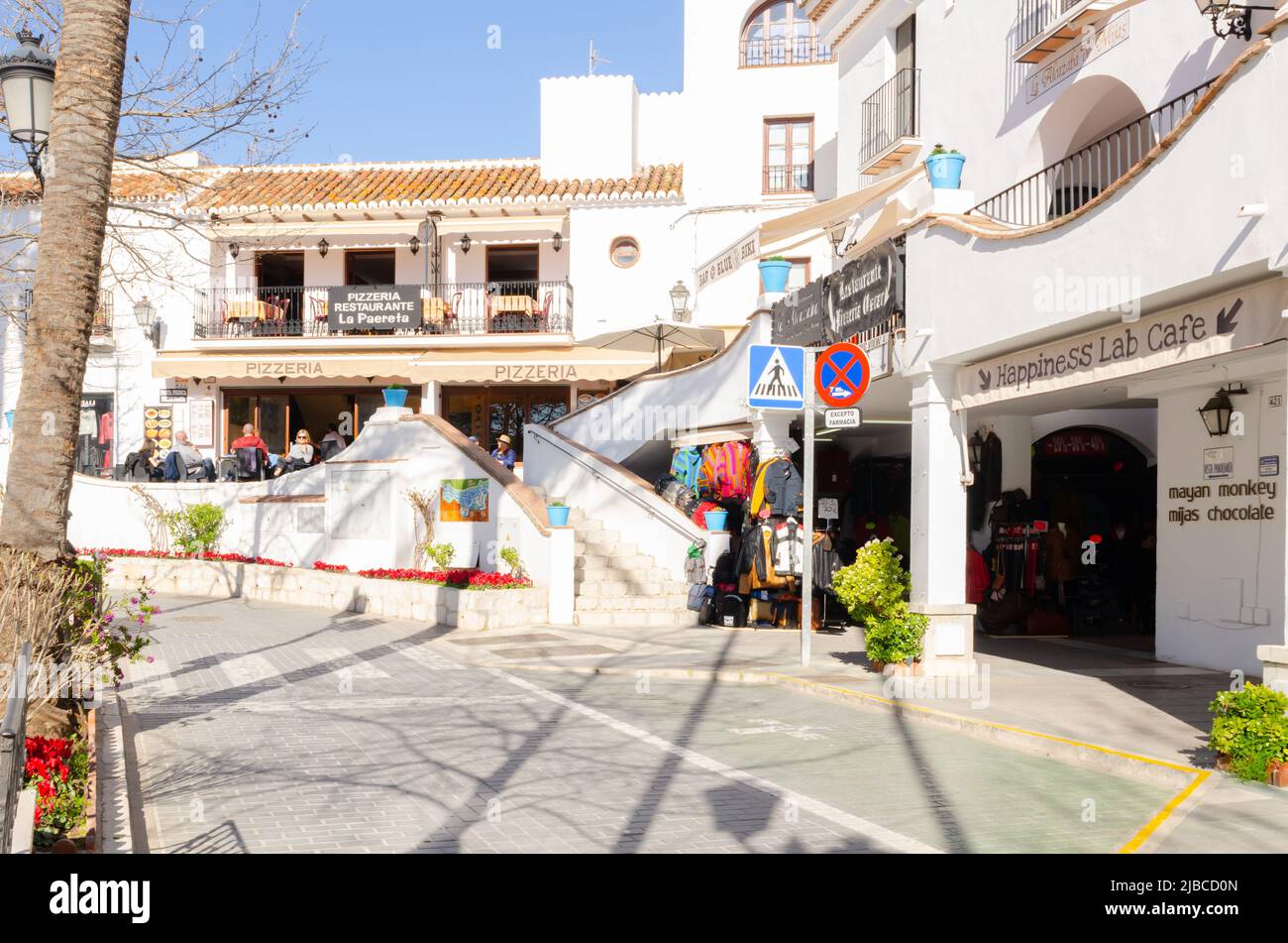 MIJAS, SPAIN - 01 MARCH 2022 In the central square, you can see the ...