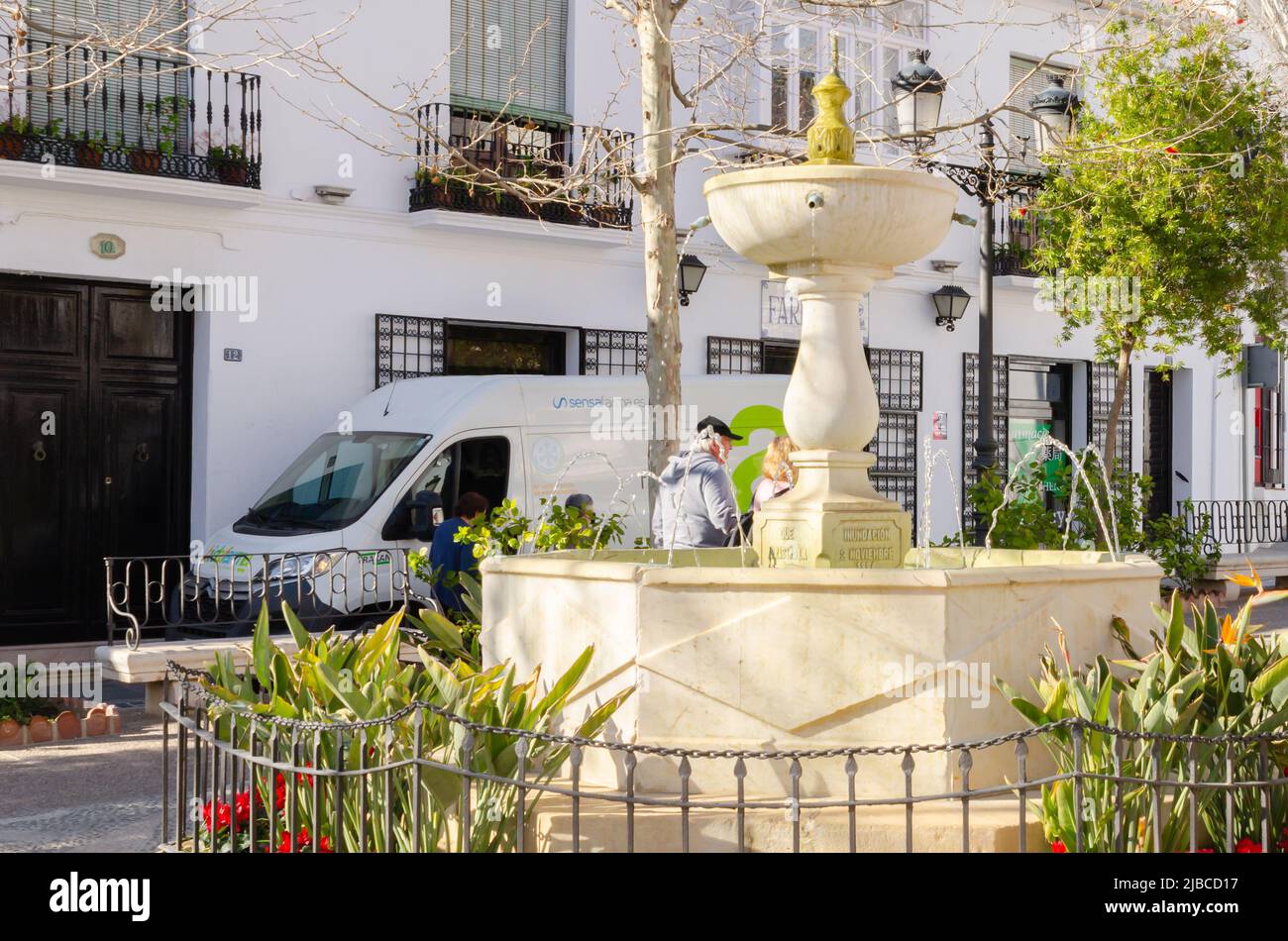 MIJAS, SPAIN - 01 MARCH 2022 In the central square, you can see the ...