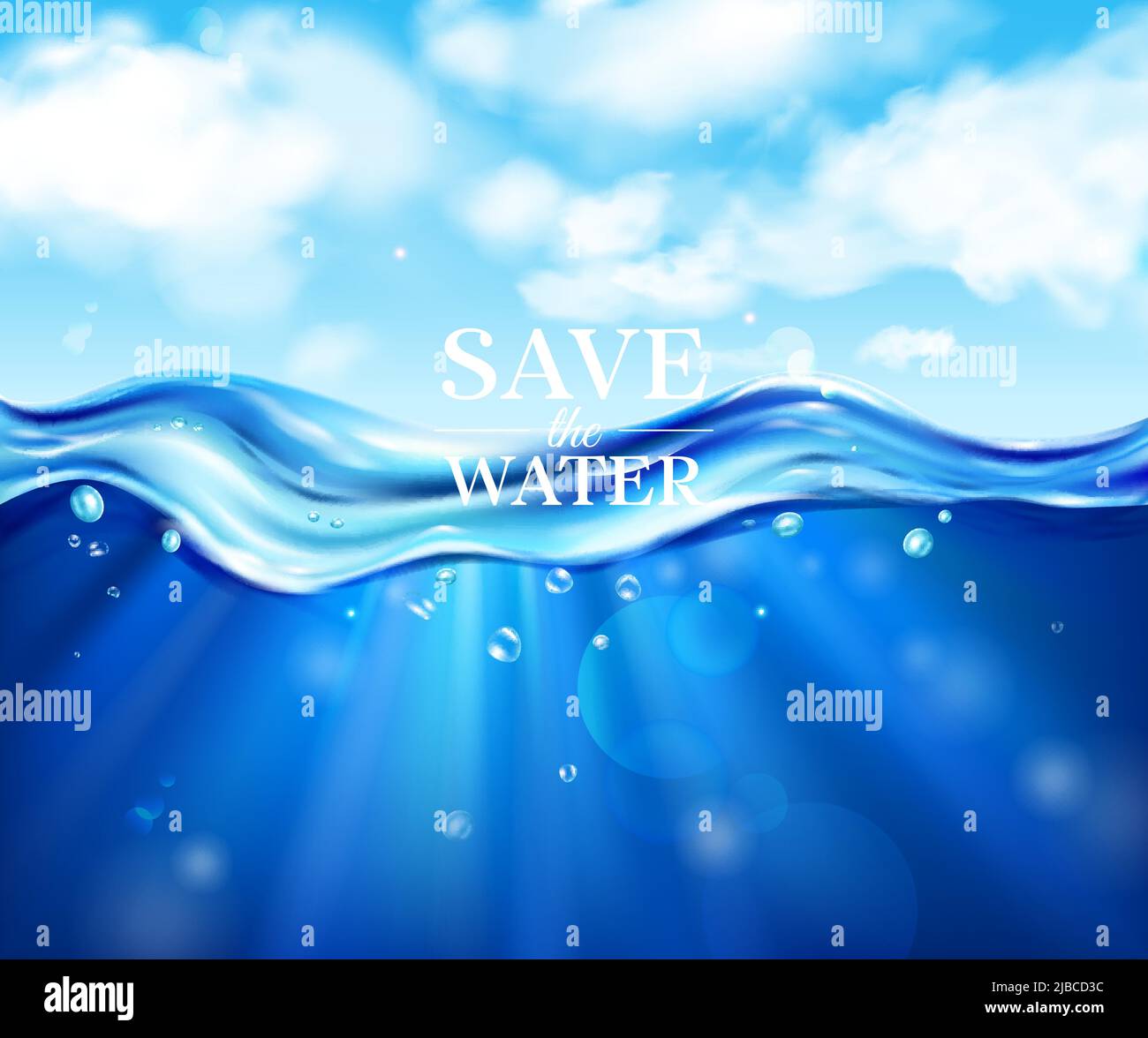 Save water realistic poster with ocean and sea symbols vector ...