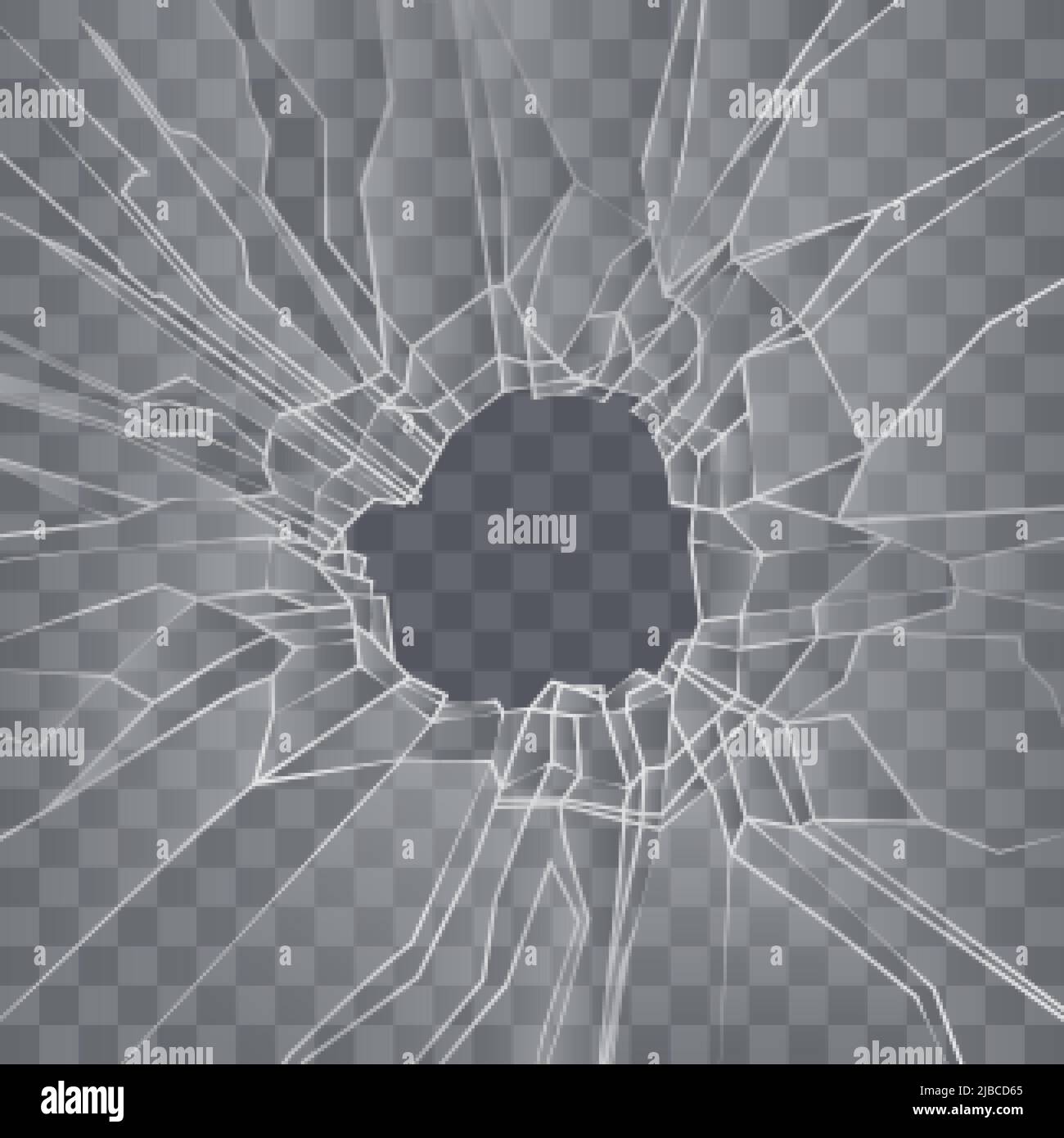 Bullet hole broken glass composition on transparent background with ...