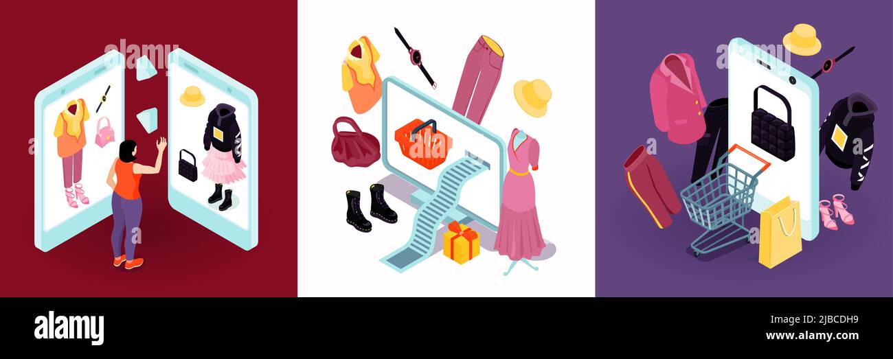 Isometric online shopping fashion design concept with icons of clothes ...
