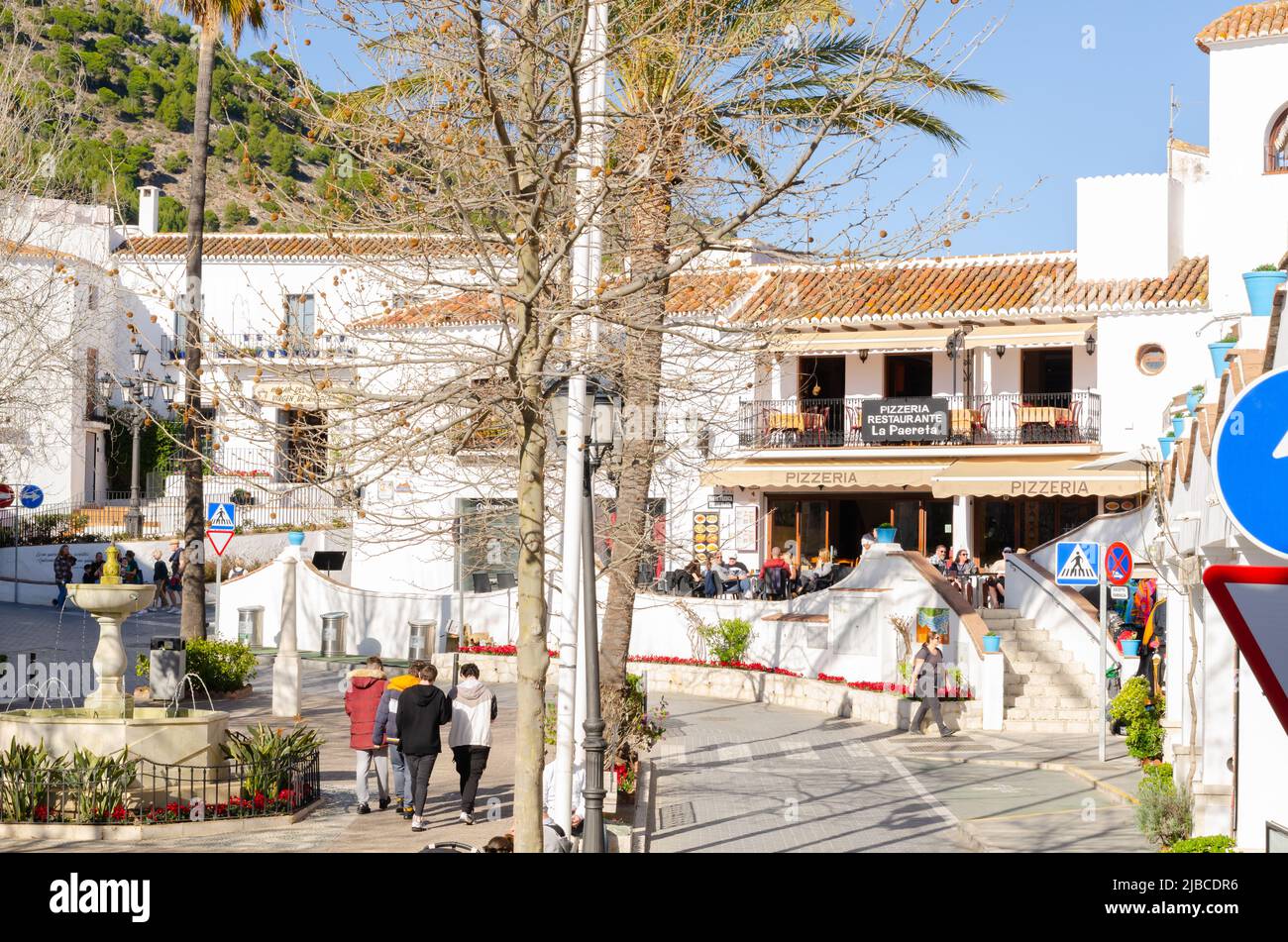 MIJAS, SPAIN - 01 MARCH 2022 In the central square, you can see the ...