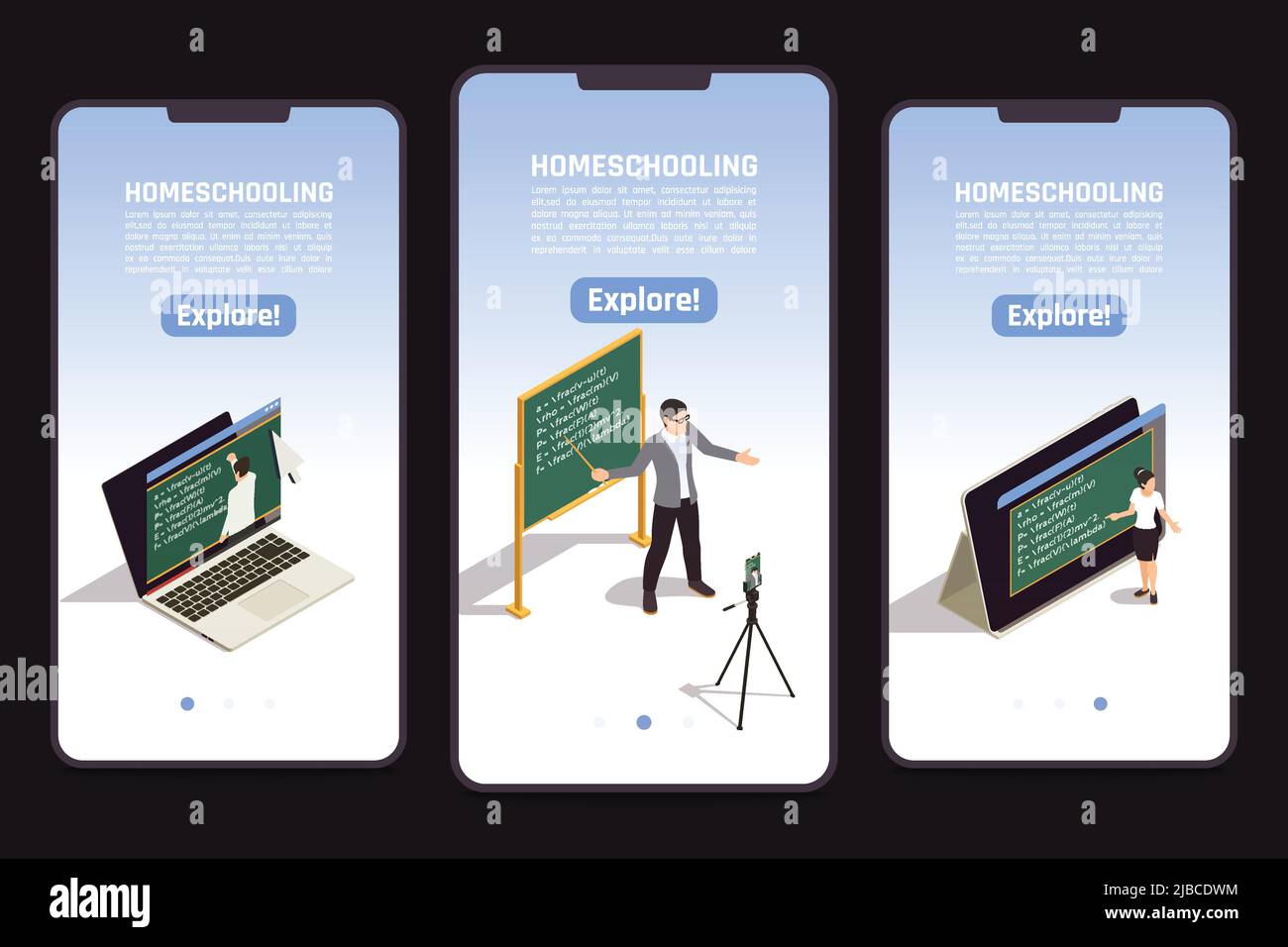 Online education isometric banners with teacher teaching video class ...