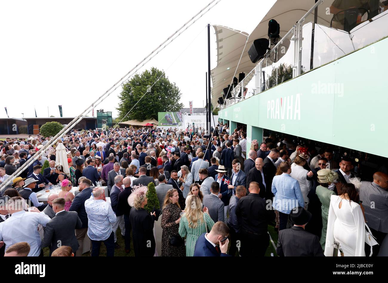 Racegoers in the Hyperion bar on Derby Day during the Cazoo Derby ...