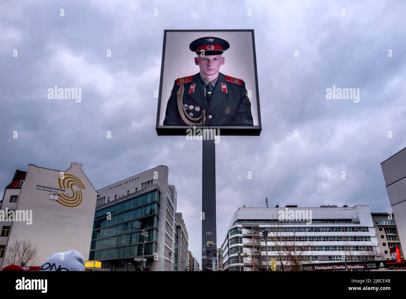 Berlin, March 23rd 2019: A picture of a DDR border guard at Checkpoint ...