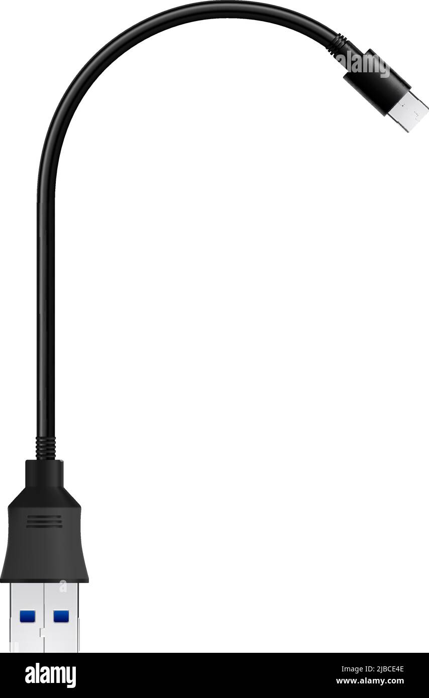 Composition with realistic image of usb cable for mobile devices vector ...